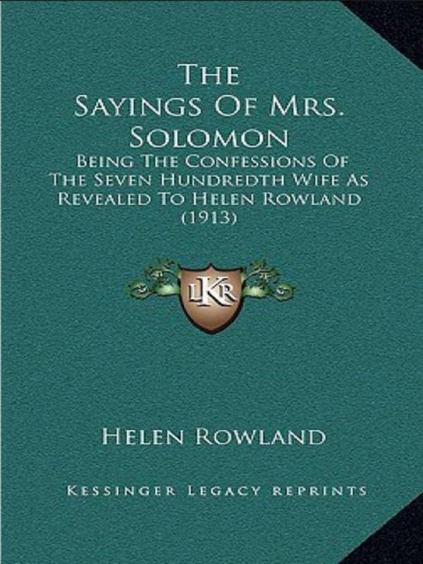 Read The Sayings of Mrs. Solomon Novel Book Online Free | Helen Rowland ...